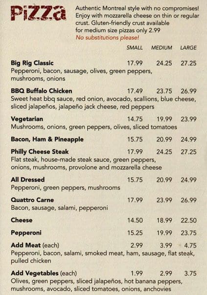 Menu at Big Rig Kitchen & Brewery - Iris pizzeria, Ottawa, Iris St