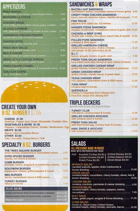 Menu at Times Square Diner & Grill restaurant, West New York