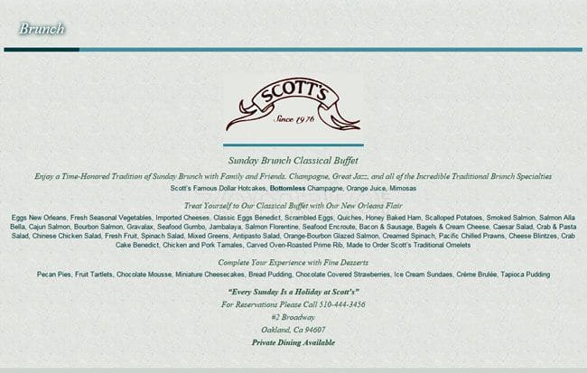 Menu at Scott's Seafood Grill & Bar, Oakland