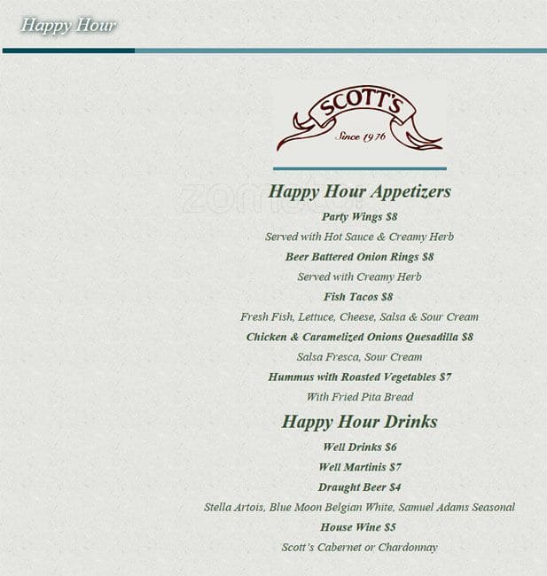 Menu at Scott's Seafood Grill & Bar, Oakland