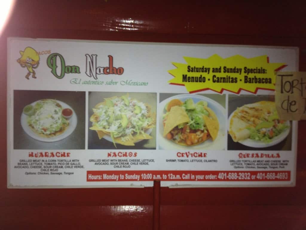 Tacos Don Nacho Menu, Menu for Tacos Don Nacho, Pawtucket, Providence ...
