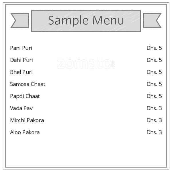 Menu at Indian Chat restaurant, Ras Al-Khaimah