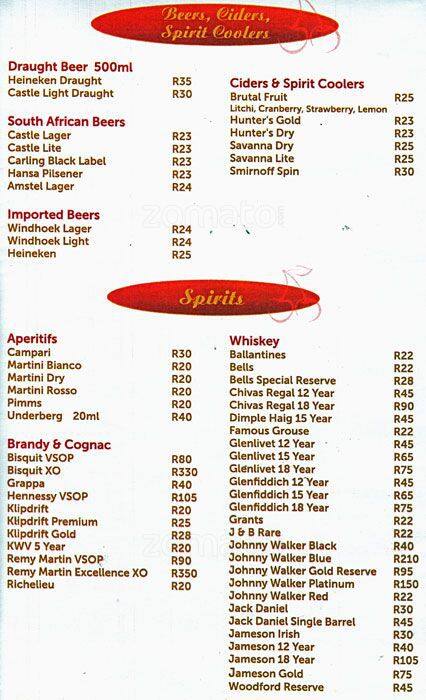 Menu at Cherry, Sun City, Sun City Hotel