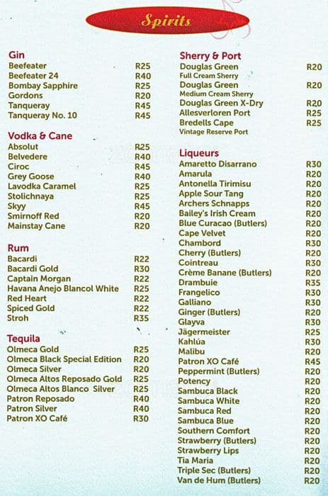 Menu at Cherry, Sun City, Sun City Hotel