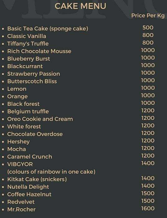 Tiffany Menu, Menu for Tiffany, Vepery, Chennai - Zomato