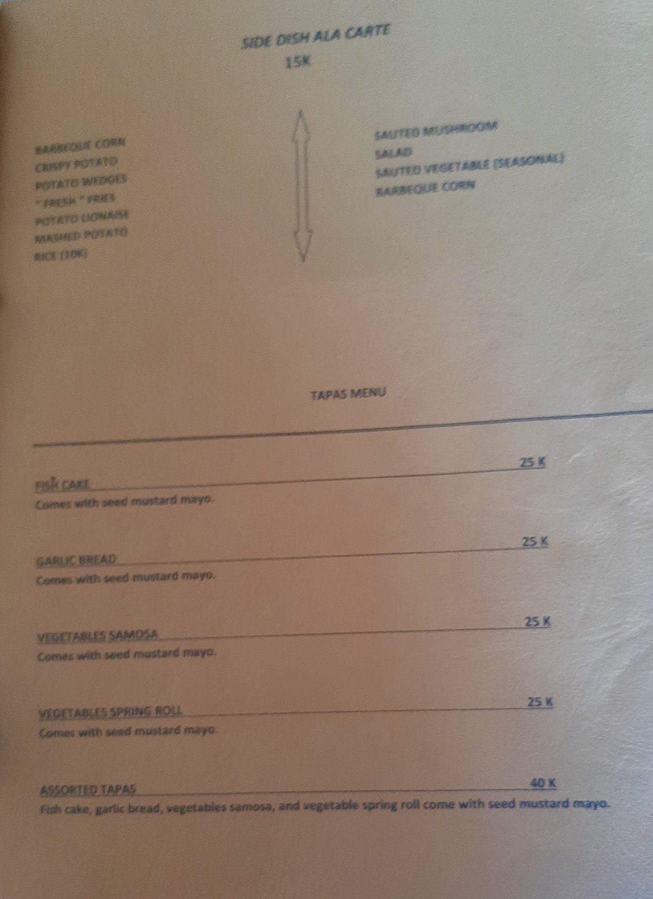 Menu at Happy Cow steakhouse, Jimbaran