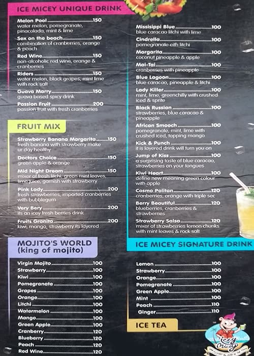 Menu at MM cafe, Ahmedabad