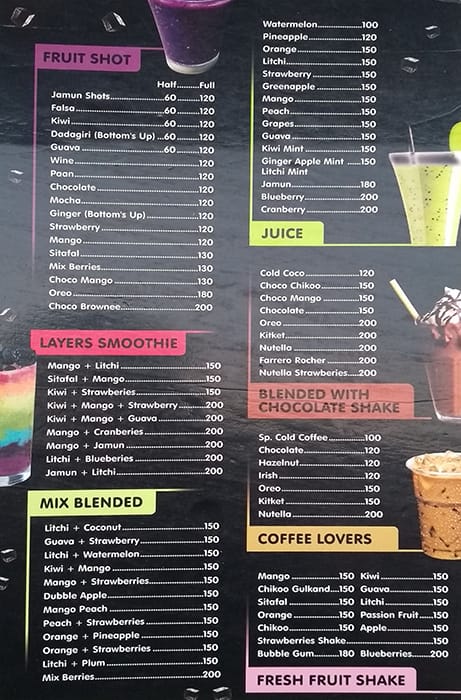 Menu at MM cafe, Ahmedabad