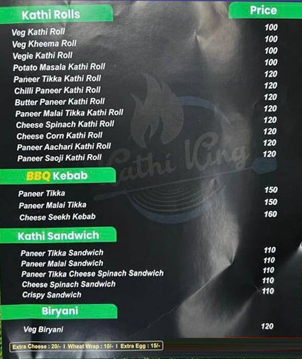 Menu of Kathi King, Viman Nagar, Pune