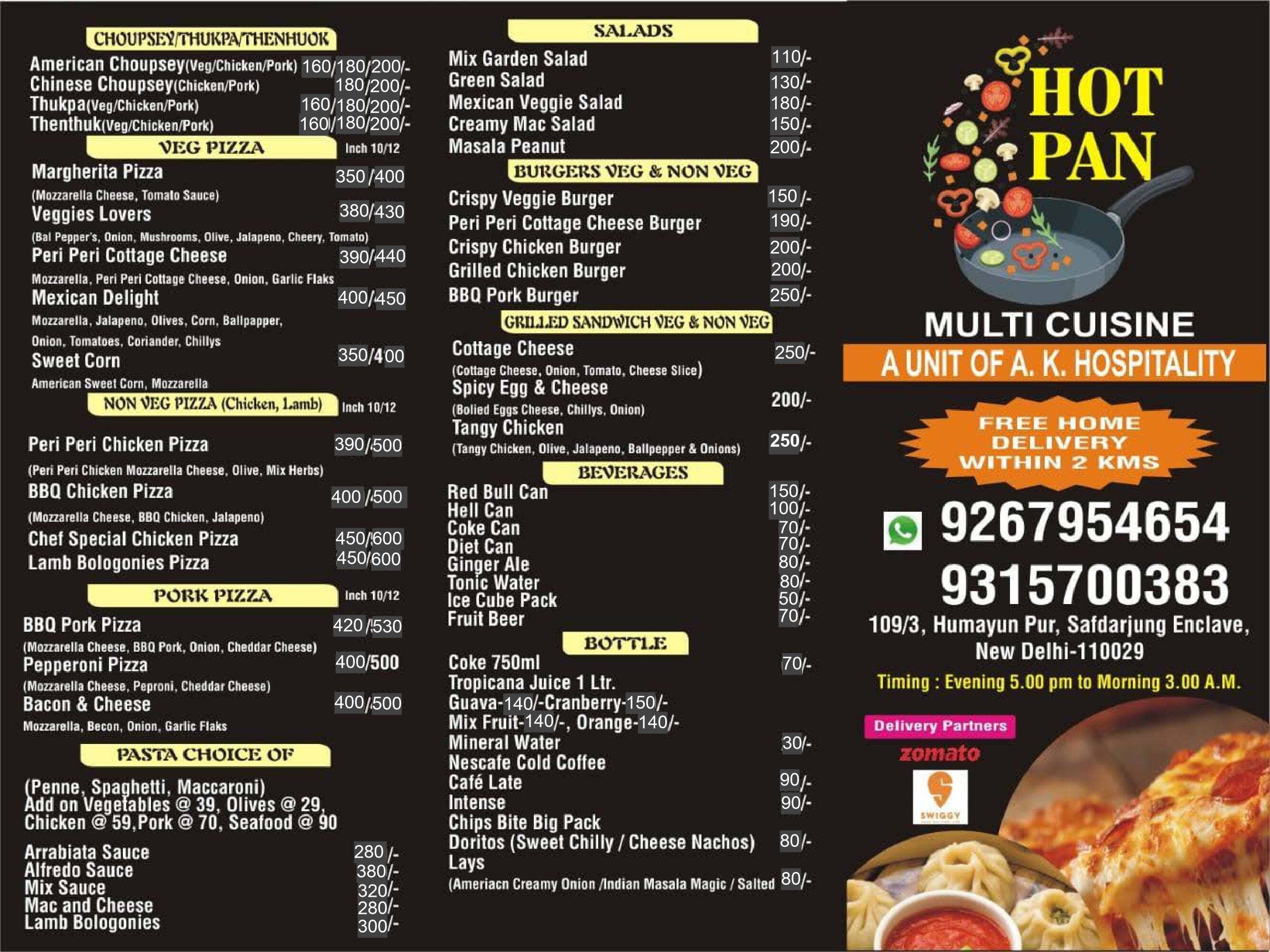 Menu of Hotpan, Azad Market, New Delhi
