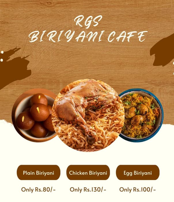 Menu of R.G.S Biriyani Cafe, GST Road, Chennai