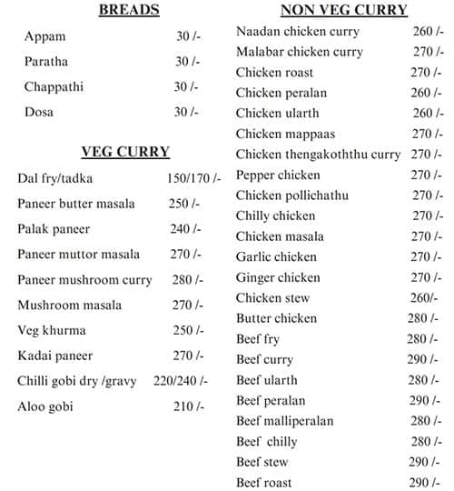Menu of Cardamom Kerala Restaurant & Bar, Candolim, Goa