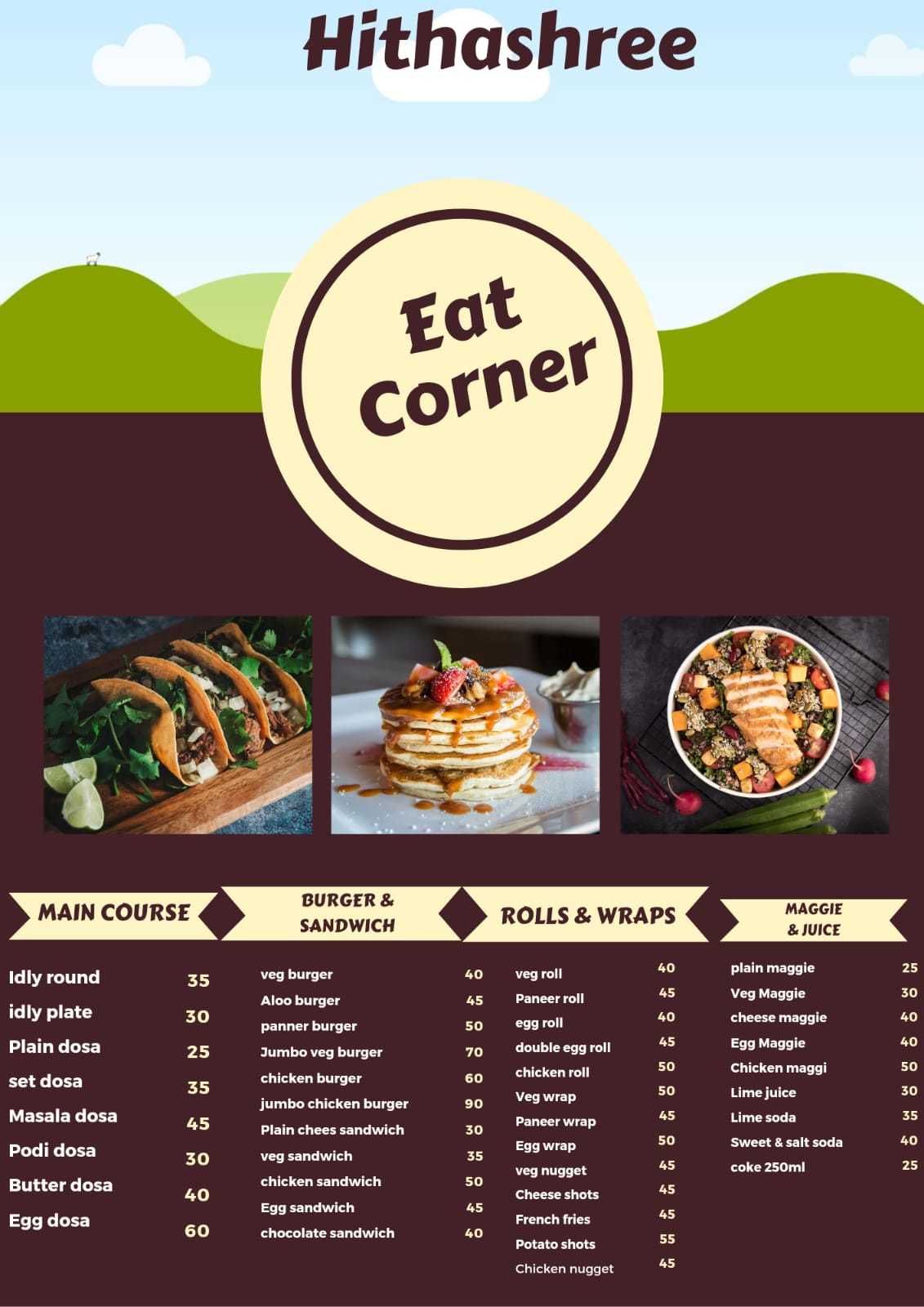 Menu of Eat Corner, International Airport, Bangalore