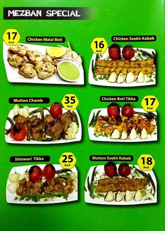 Menu of Mezban Darbar Restaurant & Cafeteria, Al Quoz, Dubai
