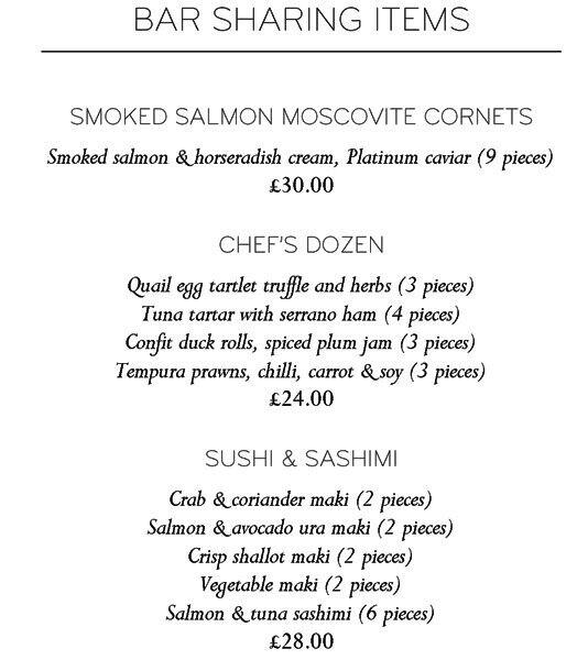 Menu at Claridge's Bar, London, Brook St