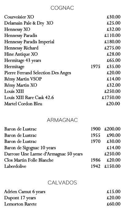 Menu at Claridge's Bar, London, Brook St