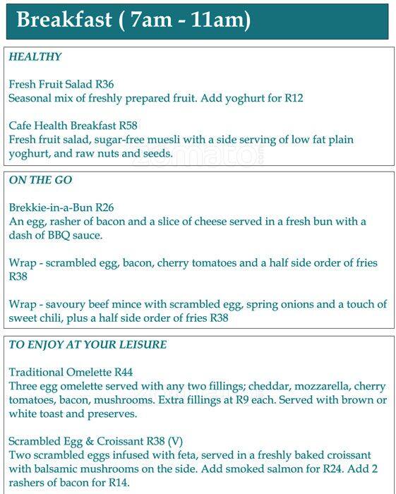 Menu au People's Park Café, Durban