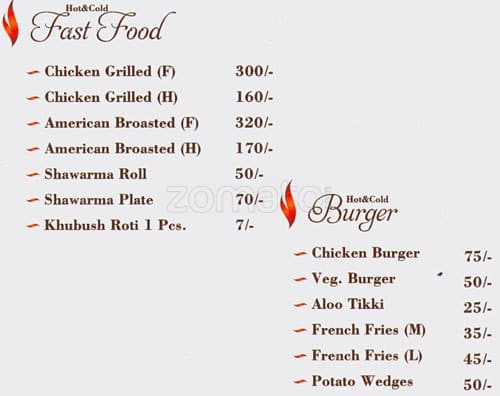 Menu at Hot and Cold, Ahmedabad