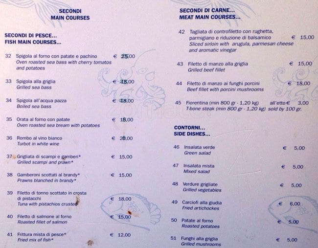 Menu at Ristorante Oceano, Rome