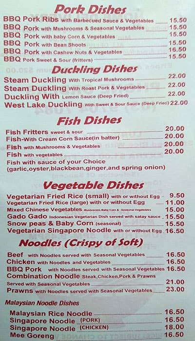 Menu at Ming Court restaurant, Narre Warren
