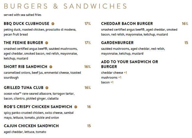 Menu at Cactus Club Cafe Coal Harbour, Vancouver