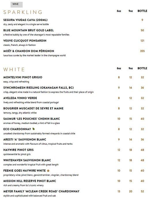 Menu at Cactus Club Cafe Coal Harbour, Vancouver