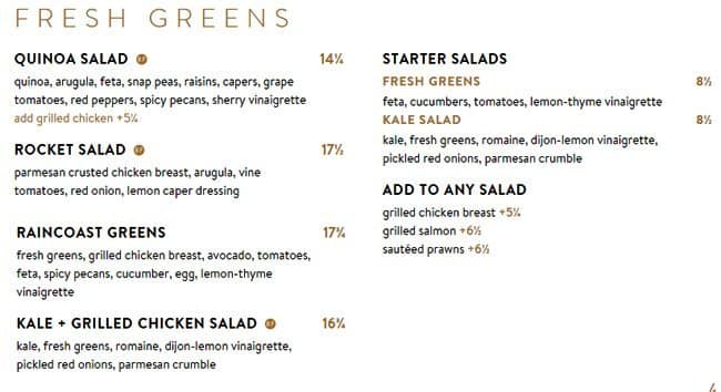 Menu at Cactus Club Cafe Coal Harbour, Vancouver