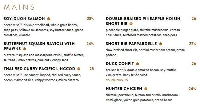 Menu at Cactus Club Cafe Coal Harbour, Vancouver