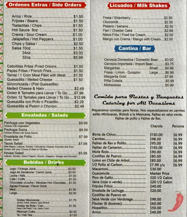 Menu at La Carreta restaurant, Franklin Park, Grand Ave #2550