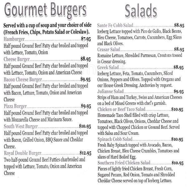 Menu at Gus' Diner restaurant, Rolling Meadows