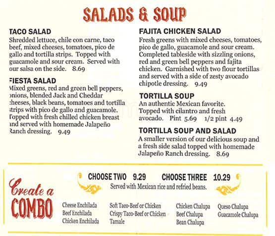 Menu at Mexican Inn Cafe, Fort Worth, S Hulen St