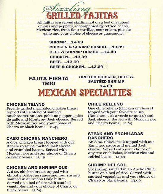 Menu at Mexican Inn Cafe, Fort Worth, 8th Ave