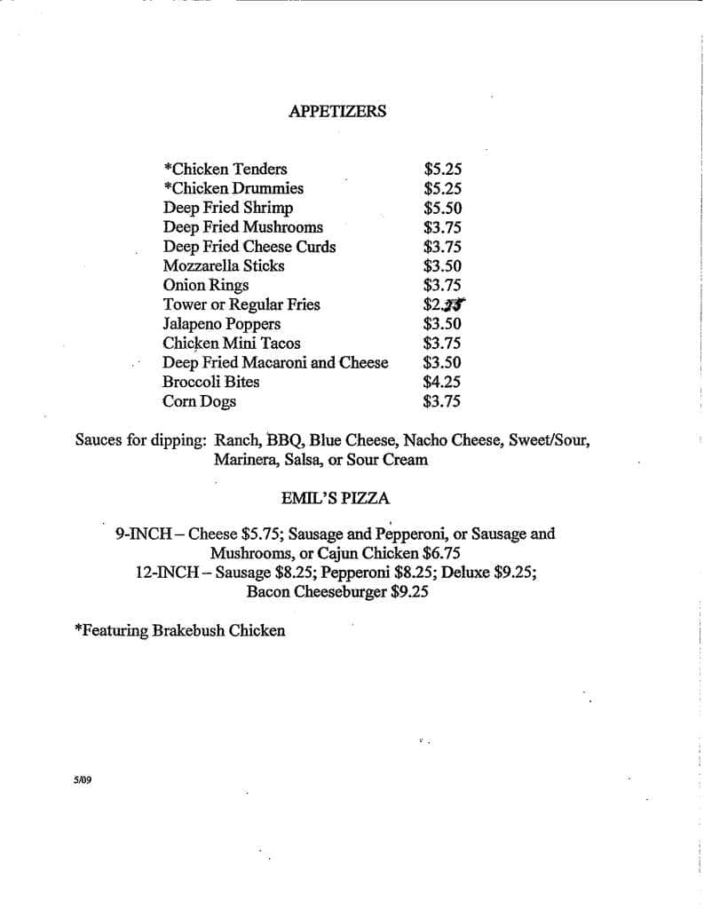 Menu at Tower Inn pub & bar, Monona