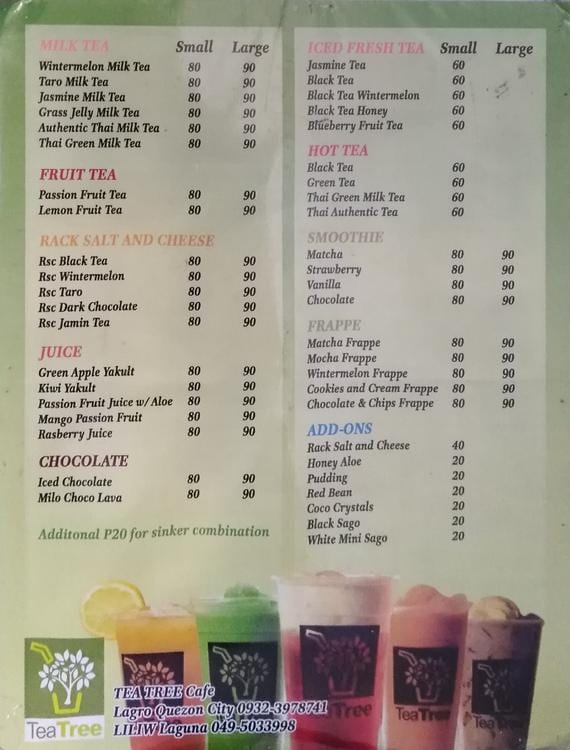 Menu at Tea Tree cafe, Quezon City, Ascension Ave