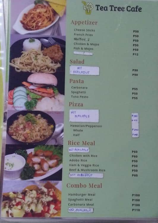 Menu at Tea Tree cafe, Quezon City, Ascension Ave