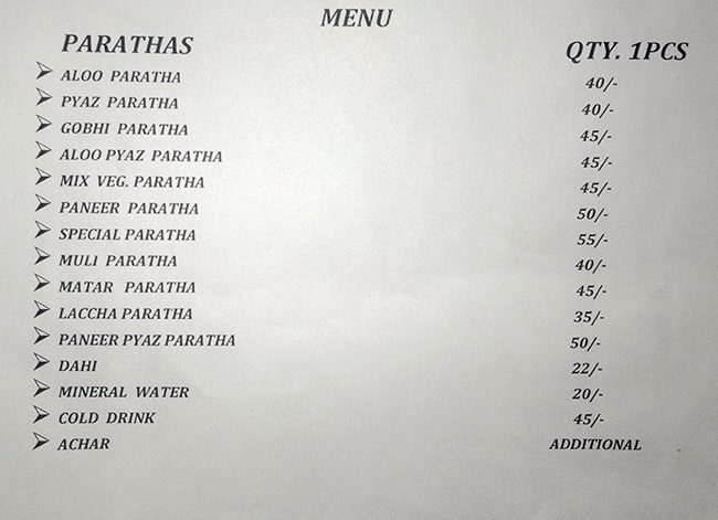Menu of Paratha Craving, Rohini, New Delhi