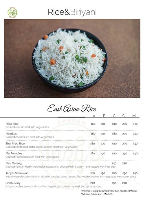 Menu at Inzy gardens, Chennai