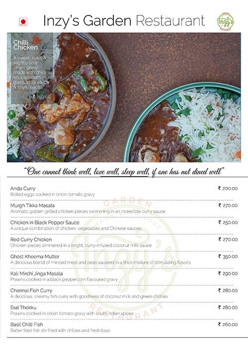 Menu at Inzy gardens, Chennai
