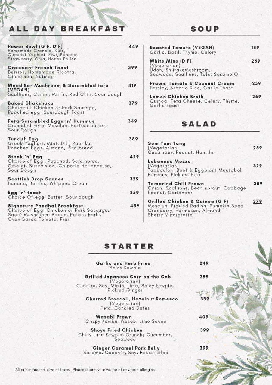 Menu of Pandhal Café & Deli, Kadavanthra, Kochi