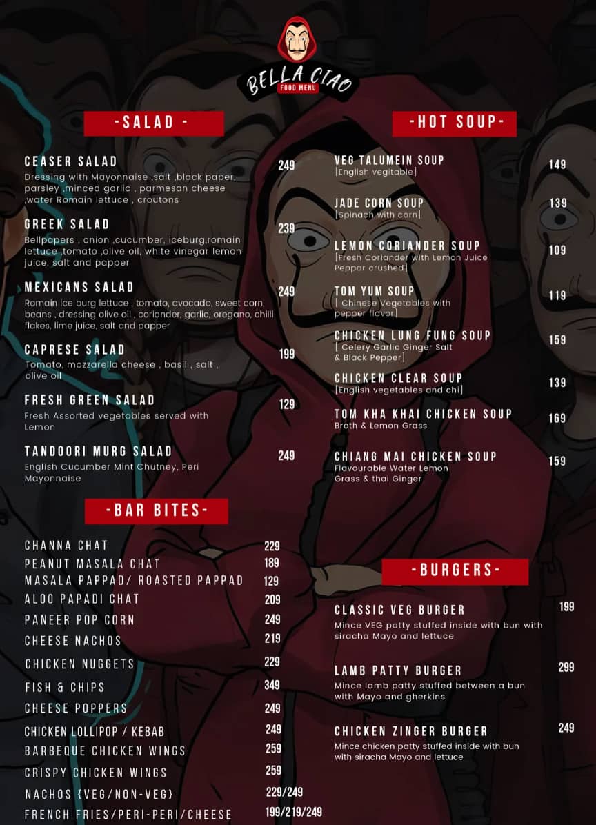 Menu of Bella Ciao Wine & Dine, Jalahalli, Bangalore