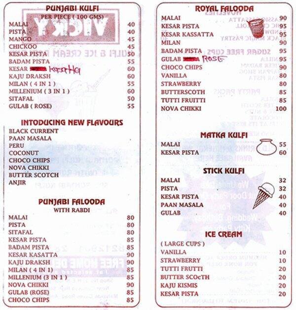 Vicky Kulfi Parlour Menu, Menu for Vicky Kulfi Parlour, Mahakali ...