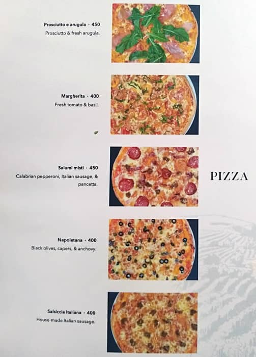 Menu at Farfalla restaurant, Makati