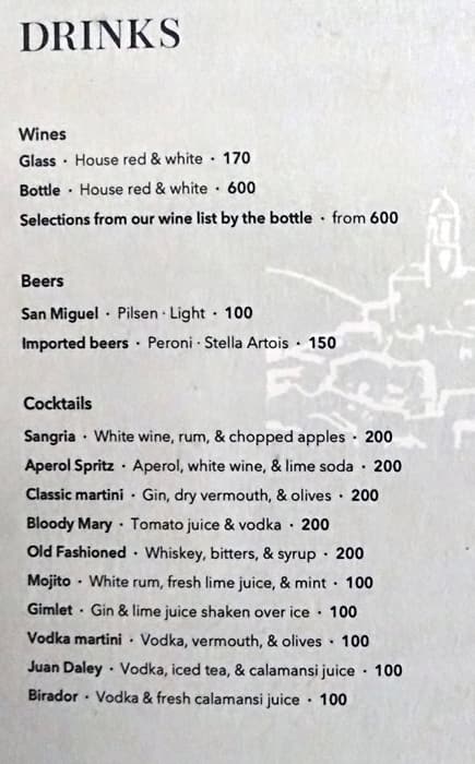 Menu at Farfalla restaurant, Makati