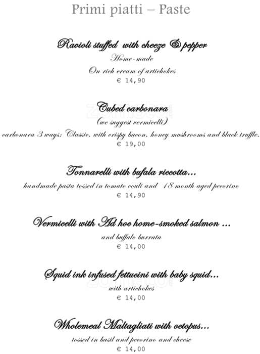 Menu at Ristorante Ad Hoc, Rome