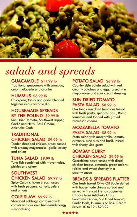 Menu at Eatzi’s Market & Bakery, Grapevine