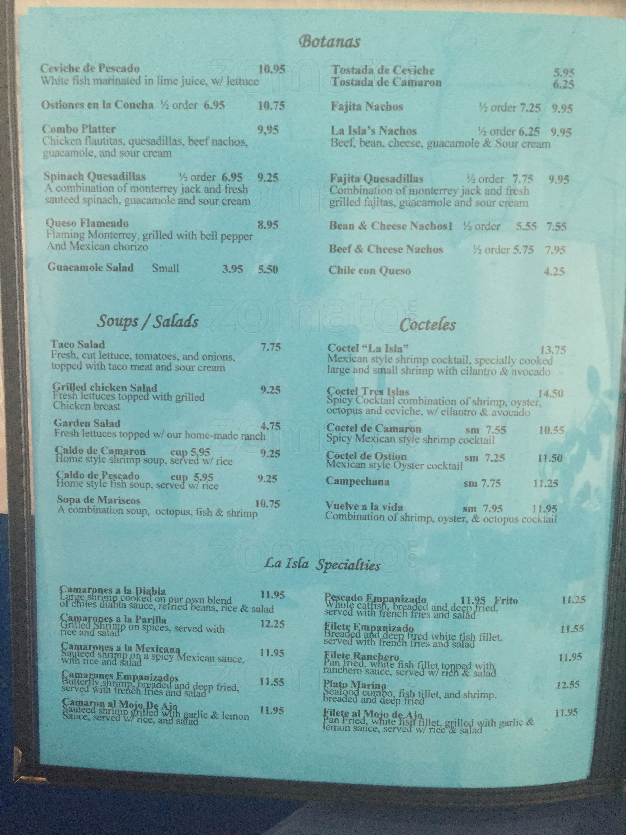 La Isla Menu, Menu for La Isla, Arlington, Arlington - Urbanspoon/Zomato