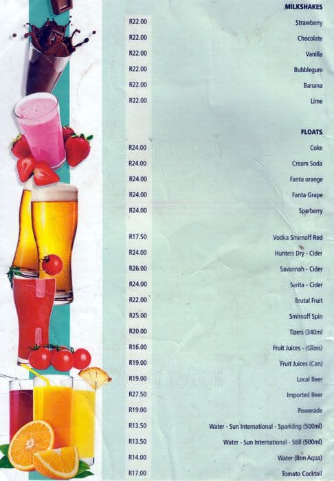 Menu at Cabanas Pool Bar, Sun City