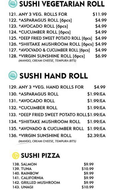 Menu at Sushi Bay restaurant, Toronto