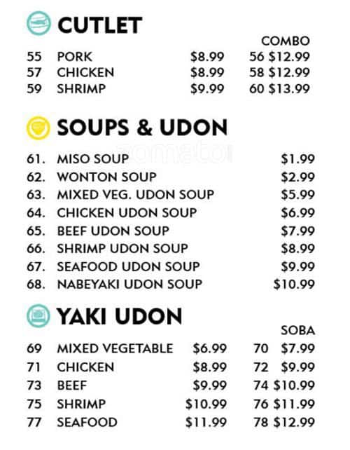 Menu at Sushi Bay restaurant, Toronto