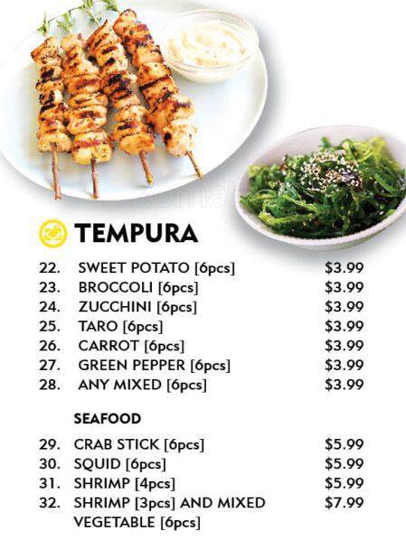 Menu at Sushi Bay restaurant, Toronto